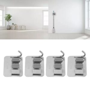 fdit mop broom holder, stainless steel mop holder organizer, self adhesive wall mounted mop organizer storage rack clip, utility hook organizer tool for laundry bathroom kitchen garage