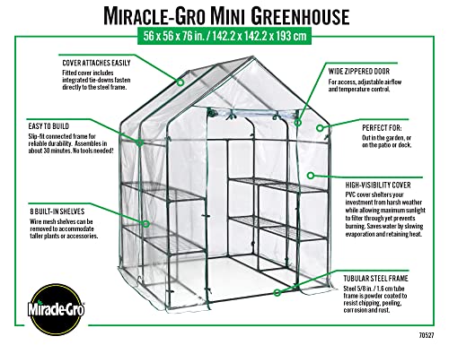 Miracle-Gro 4'8" x 4'8" x 6'5" All-Season Small Walk-in Greenhouse with 8 Wire Shelves for Outdoors, Easy-Access and Durable, Translucent