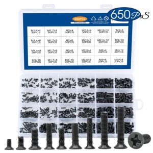 kirandy 650pcs countersunk flat head cross mini screw set m2 m2.5 m3 carbon steel computer notebook laptop screws kit for hp for lenovo