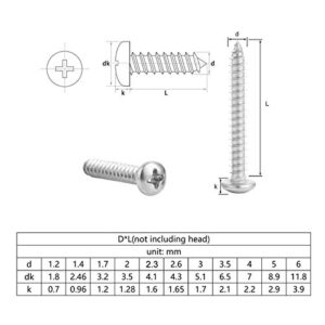 KIRANDY 1100pcs Round Pan Head Tapping Screws Set M1.2 M1.4 M1.5 M1.7 M2 Mini Screw Laptop Computer Screw Cross Screw Kit (Color : DN PA)