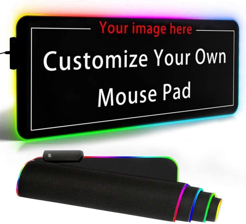 Personalized RGB LED Gaming Mouse Pad Make Your Own Customized Large Gaming Mousepad Custom Mouse Mat for Office Dorm Personalised Gifts Presents for Gaming Lovers Office Mouse Mat VA