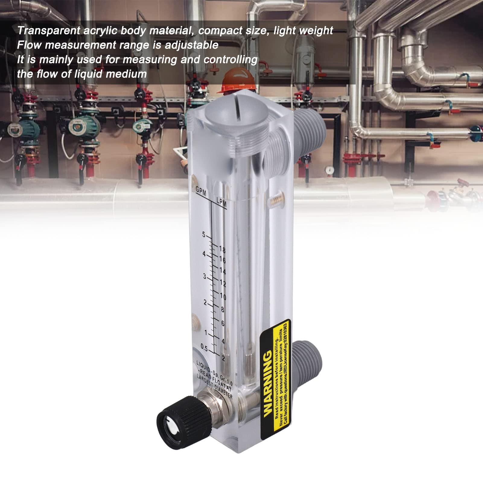 Turbine Flow Meter Flowmeter, Acrylic Transparent Liquid Flowmeter Panel, Counter Oil Fuel Flowmeter, Adjustable Fluid Flow Meter for Measure Kerosene Gasoline, 0.5-5GPM