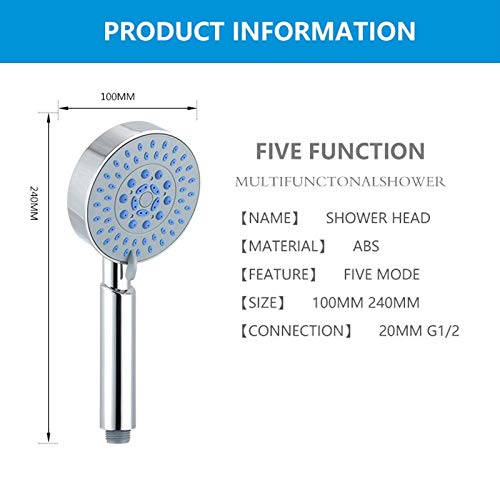 BIENKA Five Function Shower Head with Chrome Silica Gel Holes Water Saving Rainfall Showerhead Handheld Spray Nozzle Water Can