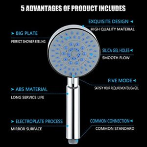 BIENKA Five Function Shower Head with Chrome Silica Gel Holes Water Saving Rainfall Showerhead Handheld Spray Nozzle Water Can