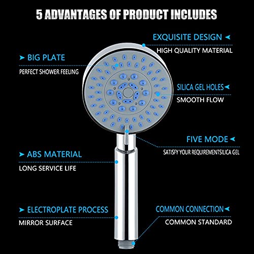 BIENKA Five Function Shower Head with Chrome Silica Gel Holes Water Saving Rainfall Showerhead Handheld Spray Nozzle Water Can