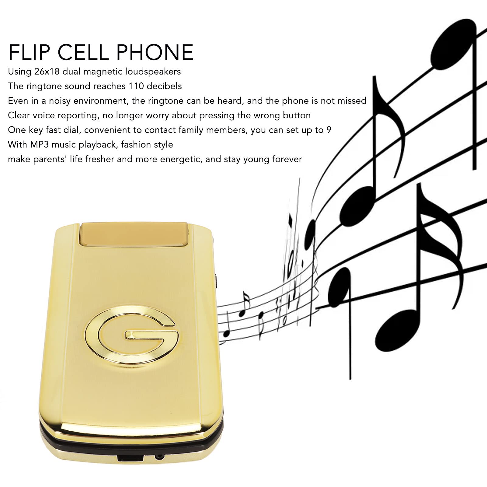 Diydeg Cell Phone for Seniors, 2.4in Wide Screen Large and Convex 3 Dimensional Keys Flip Phone Built in Super Loud Dual Magnetic Loudspeaker, HD Voice Flipphone for Senior Easy Use