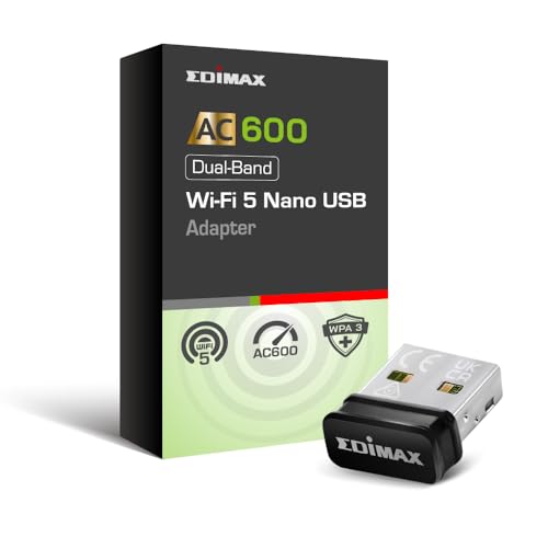 Edimax Wi-Fi 5 802.11ac Nano AC600 Dual-Band (2.4Ghz / 5Ghz) Adapter for PC USB Nano Dongle, Windows, Mac OS, Linux, EW-7811ULC