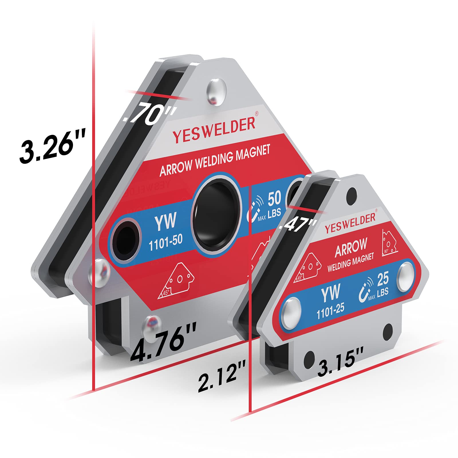 YESWELDER 25&50LB Welding Magnet-4 Pieces of Magnetic Welding Holder & Round Dual Sided Metal Sheet Guage & Metal Sheet Thickness Gauge 2pk Stainless Steel Wire Welding Gauge