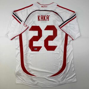 autographed/signed ricardo kaka ac milan white soccer futbol jersey beckett bas coa