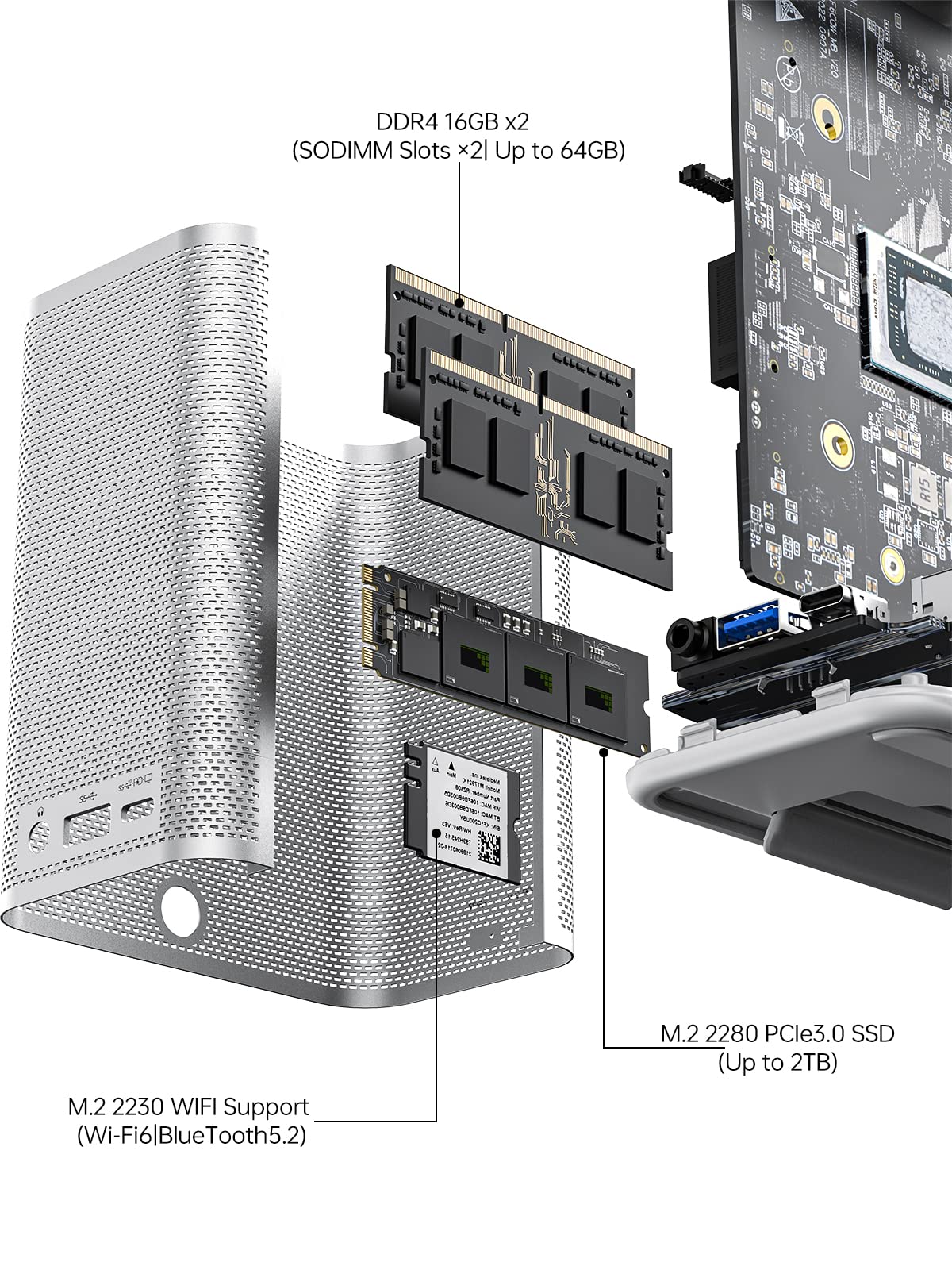 MINISFORUM MC560 Mini PC AMD Ryzen 5 5625U 6C/12T Office Desktop Computer, DDR4 32G RAM+512G PCIe SSD, HDMI/USB-C 4K@60Hz Output with QHD Camera, Dual Speaker and Dual Mic Micro PC