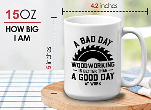 Flairy Land Carpenter Coffee Mug 15oz White - a bad day woodworking - DIY Expert Contractor Welder Woodworker Workshop Carpentry Repairer Plumbing Plumber Chainsaw