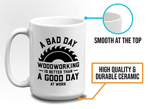 Flairy Land Carpenter Coffee Mug 15oz White - a bad day woodworking - DIY Expert Contractor Welder Woodworker Workshop Carpentry Repairer Plumbing Plumber Chainsaw