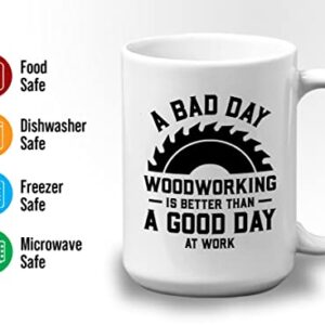 Flairy Land Carpenter Coffee Mug 15oz White - a bad day woodworking - DIY Expert Contractor Welder Woodworker Workshop Carpentry Repairer Plumbing Plumber Chainsaw