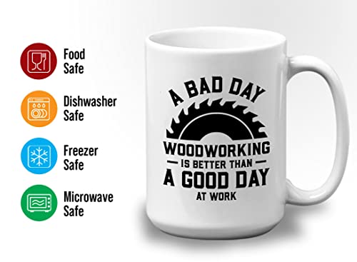 Flairy Land Carpenter Coffee Mug 15oz White - a bad day woodworking - DIY Expert Contractor Welder Woodworker Workshop Carpentry Repairer Plumbing Plumber Chainsaw