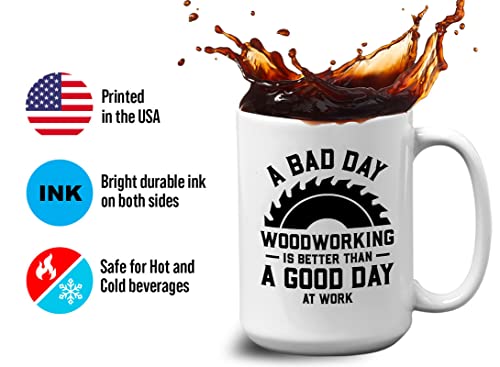 Flairy Land Carpenter Coffee Mug 15oz White - a bad day woodworking - DIY Expert Contractor Welder Woodworker Workshop Carpentry Repairer Plumbing Plumber Chainsaw