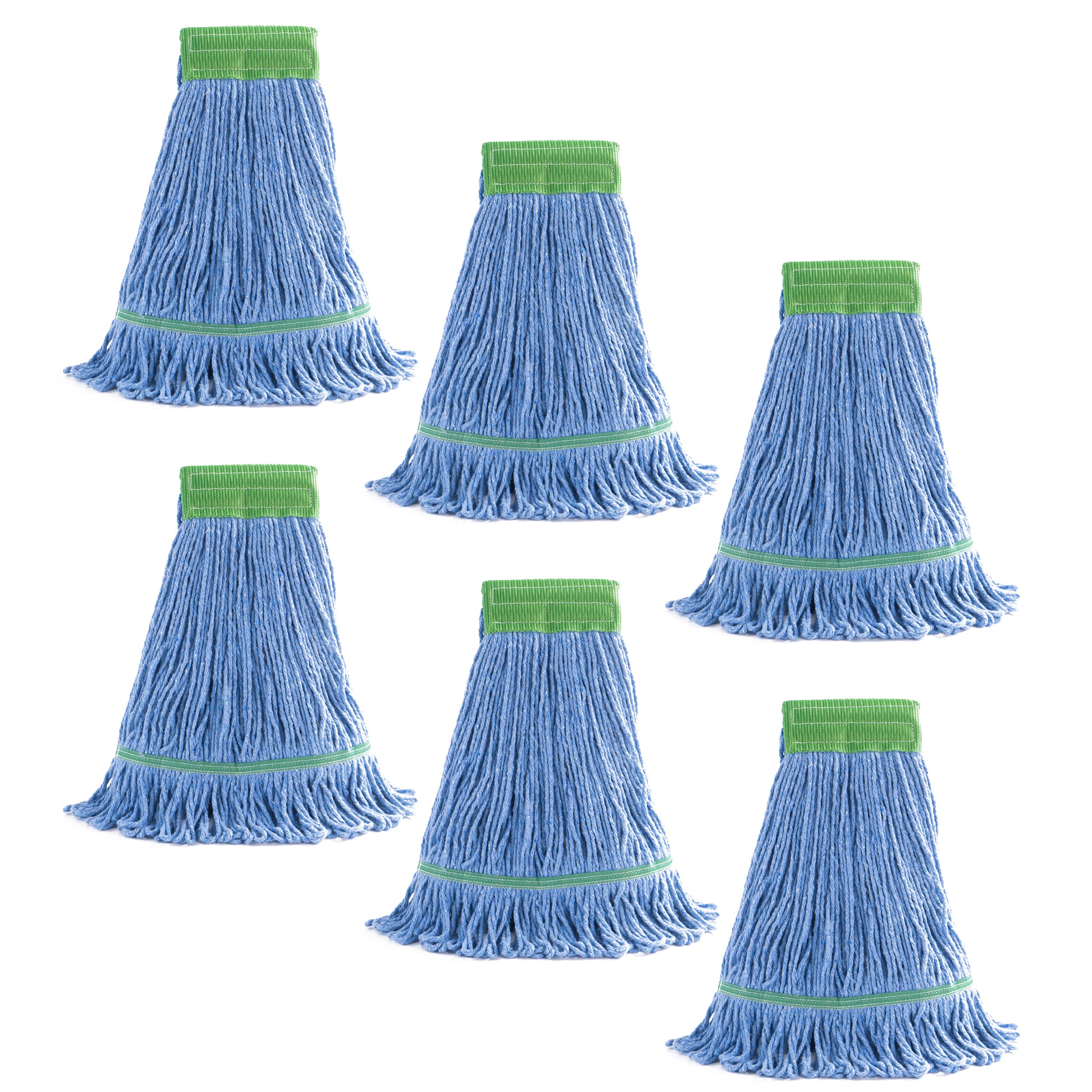 MATTHEW CLEANING PRODUCTS 6Pack Mop Heads Commerical Grade Cotton Loop-End Heavy Duty String Mop Refills,6'' Headband X-Large Wet Industrial Mop Head Replacement Machine Washable (Blue)