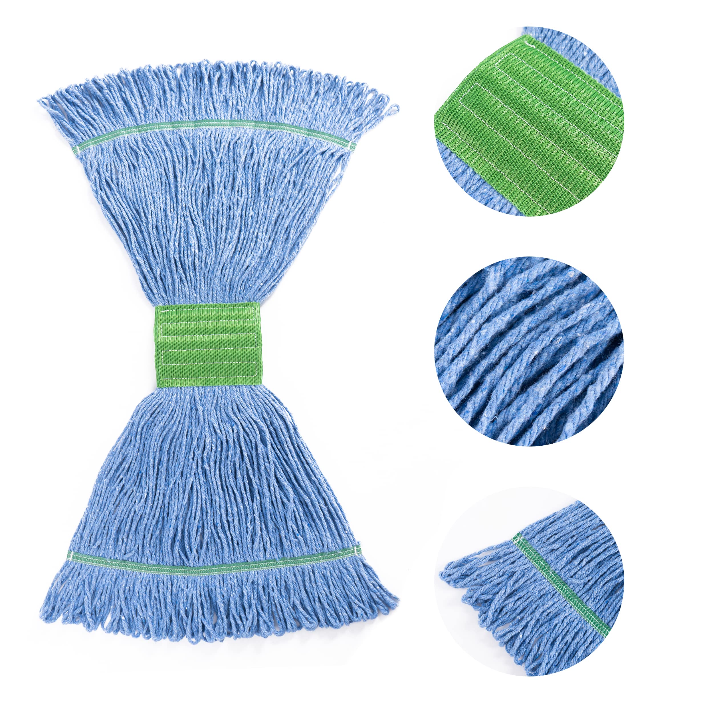 MATTHEW CLEANING PRODUCTS 6Pack Mop Heads Commerical Grade Cotton Loop-End Heavy Duty String Mop Refills,6'' Headband X-Large Wet Industrial Mop Head Replacement Machine Washable (Blue)