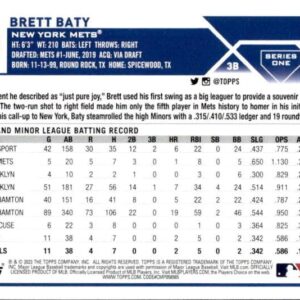 2023 Topps #89 Brett Baty NM-MT RC Rookie New York Mets Baseball Trading Card MLB