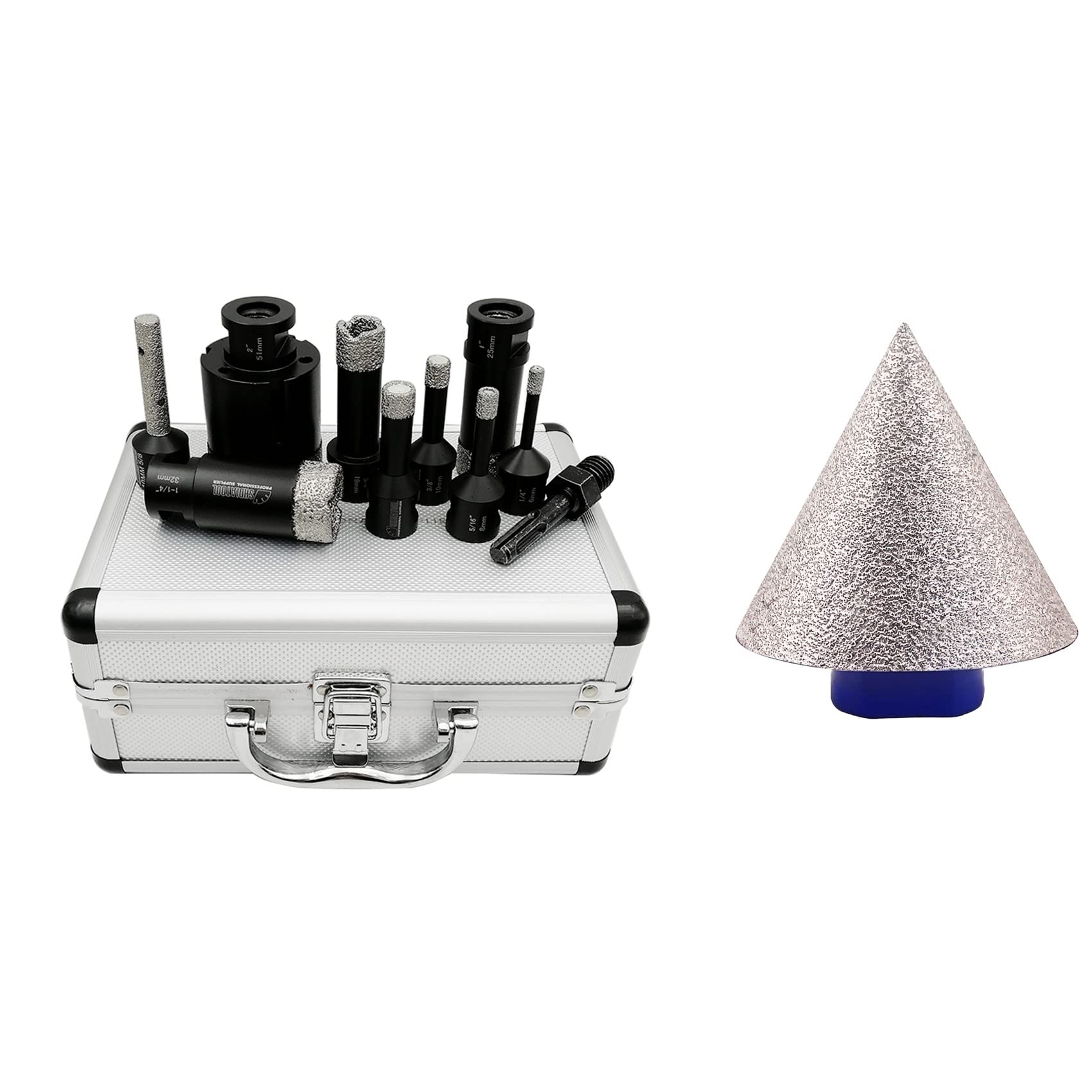 SHDIATOOL Diamond Drill Bits Hole Saw Kit for Porcelain Tile Ceramic Marble and 1pc Diamond Beveling Chamfer Bits