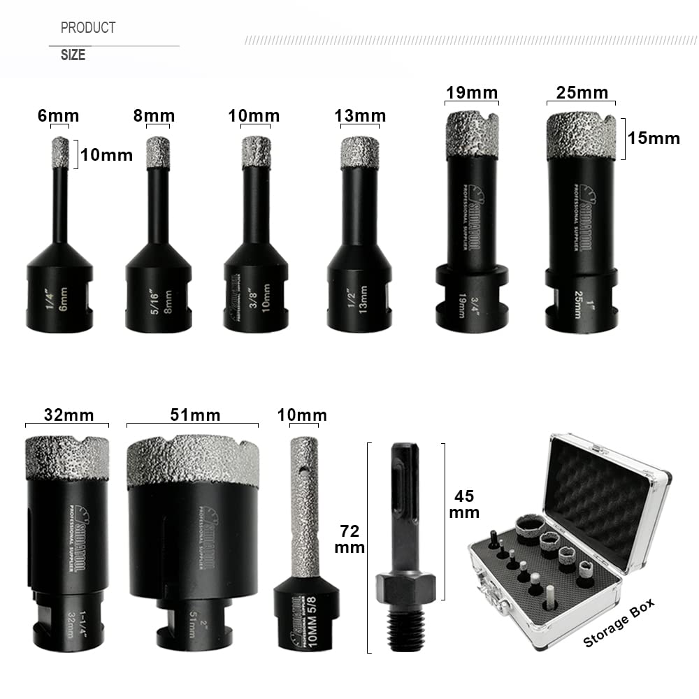 SHDIATOOL Diamond Drill Bits Hole Saw Kit for Porcelain Tile Ceramic Marble and 1pc Diamond Beveling Chamfer Bits