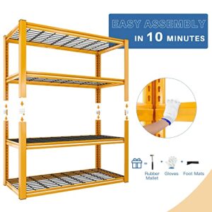 REIBII Garage Shelving Heavy Duty Garage Storage Shelves 2240LBS Large Wide 4 Tier Adjustable Metal Heavy Duty Shelving Wire Shelving Unit Garage Shelves Basement Yellow 39.3" W x 19.6" D x 59.9" H