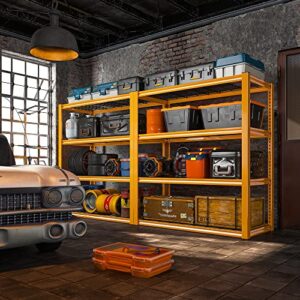 REIBII Garage Shelving Heavy Duty Garage Storage Shelves 2240LBS Large Wide 4 Tier Adjustable Metal Heavy Duty Shelving Wire Shelving Unit Garage Shelves Basement Yellow 39.3" W x 19.6" D x 59.9" H