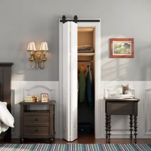 kinmade 36 in single bifold sliding barn door hardware kit for closet doors, smoothly and quietly,top mount (track length 40'',no door)