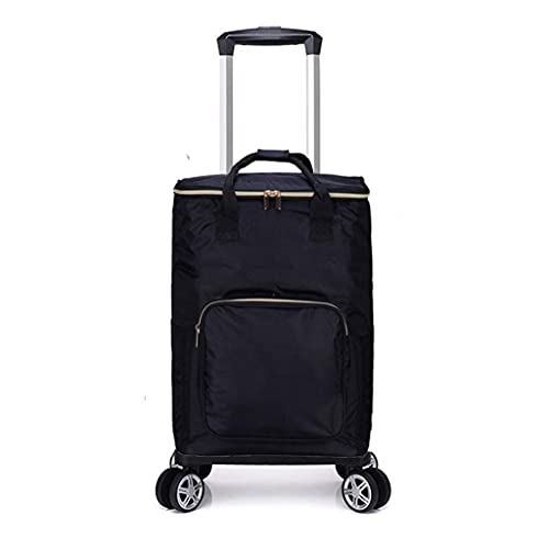 ATAAYLarge-Capacity Shopping cart, Luggage cart, Foldable Portable Trolley cart, Grocery Shopping cart, Lightweight and Waterproof (Plaid 94 * 32 * 20cm) (Black 94 * 32 * 20cm)