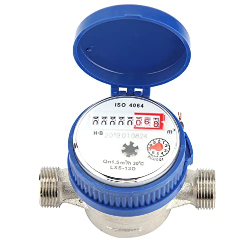 Deosdum Water Flow Meter, Water Meter Copper 1.5M3/H Mechanical Water Meter 15Mm 1/2 Inch Water Flow Gauge Garden Water Flow Meter