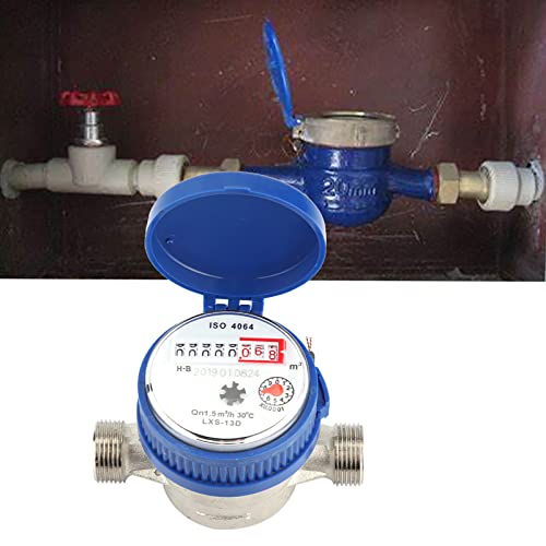 Deosdum Water Flow Meter, Water Meter Copper 1.5M3/H Mechanical Water Meter 15Mm 1/2 Inch Water Flow Gauge Garden Water Flow Meter