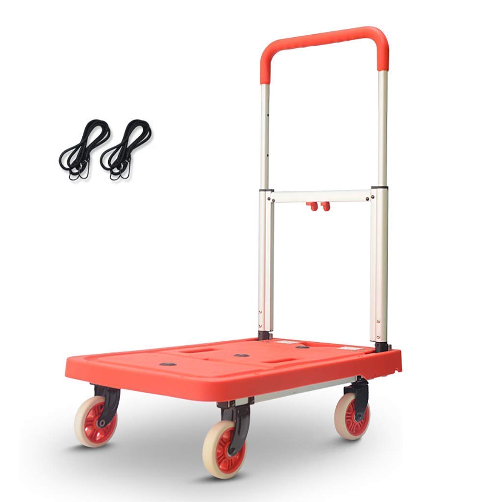 ATAAY Shopping Trolley, Trolley Folding Trolley Truck Portable Small Trailer Aluminum Alloy Trolley Home Load King Pull Cargo Flat Cart Portable Household Shopping Cart (B)