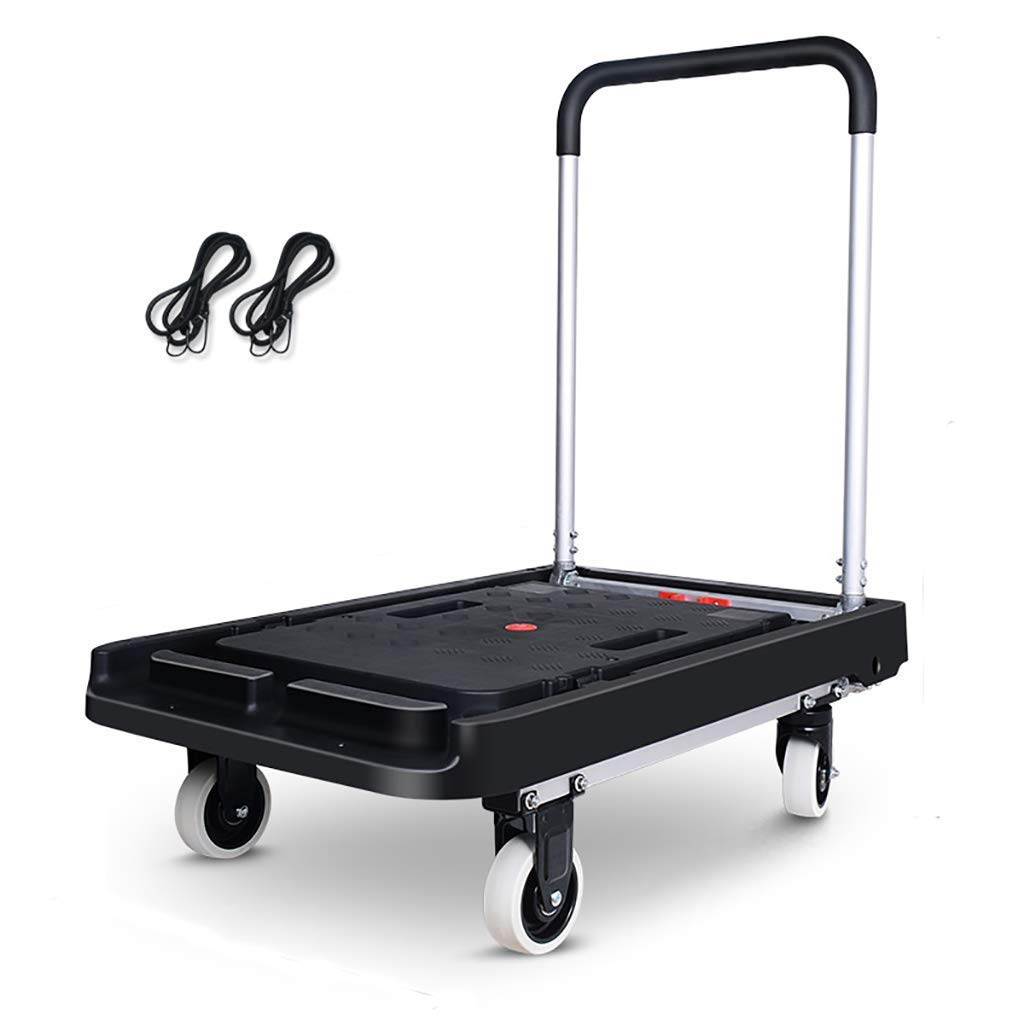 Shopping Trolley, Trolley Folding Trolley Truck Portable Small Trailer Aluminum Alloy Trolley Home Load King Pull Cargo Flat Cart Portable Household Shopping Cart (Bearing Weight 150kg) (Bla