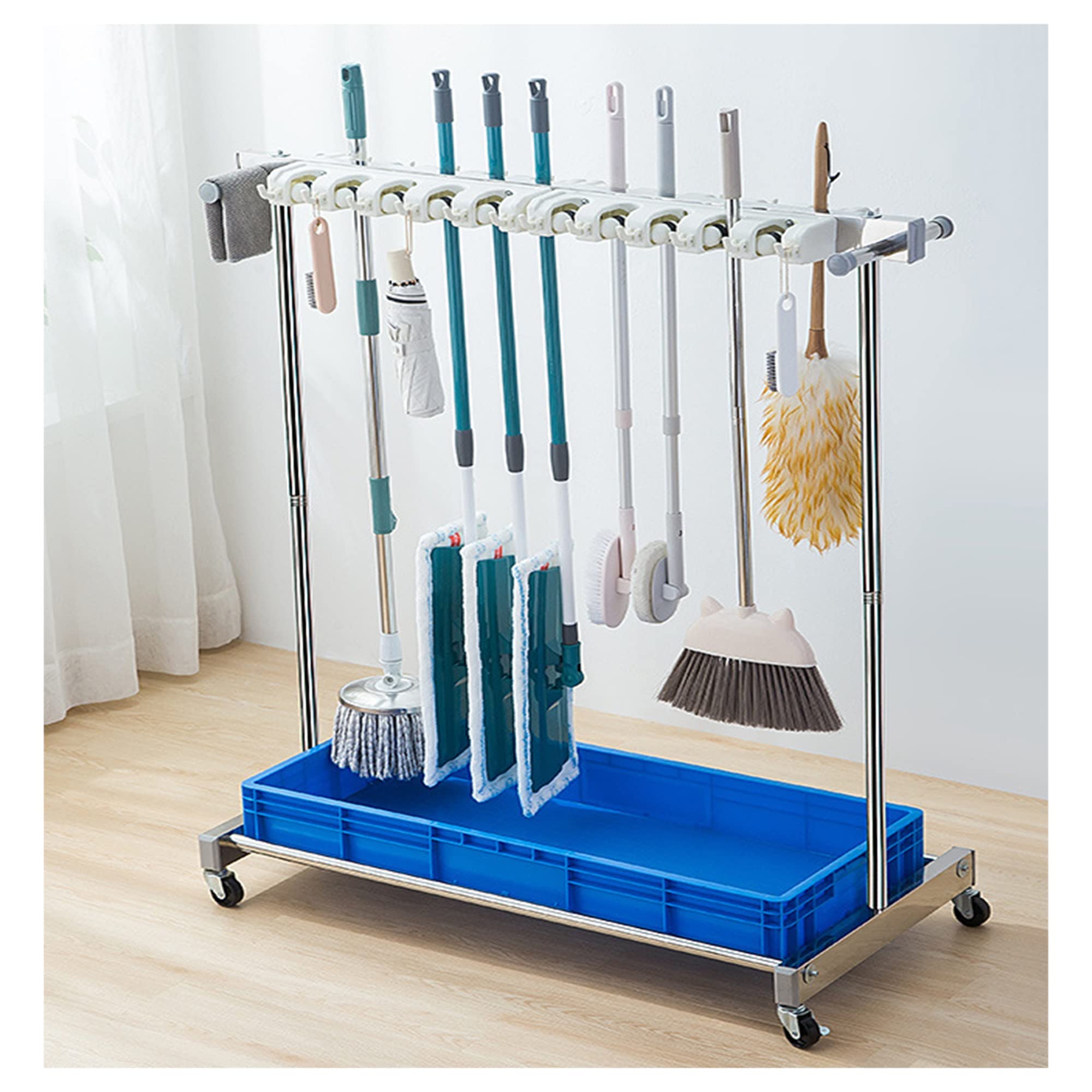 Utility Rack for Mops And Brooms,Cleaning Tool Cart Mop Holder Umbrella Stand,Movable Commercial Mop Rack, Mop Drain Rack,Can put wet mops, with Wheels,for Garden,Garage,Schools,Hospitals,Hotels ( Siz