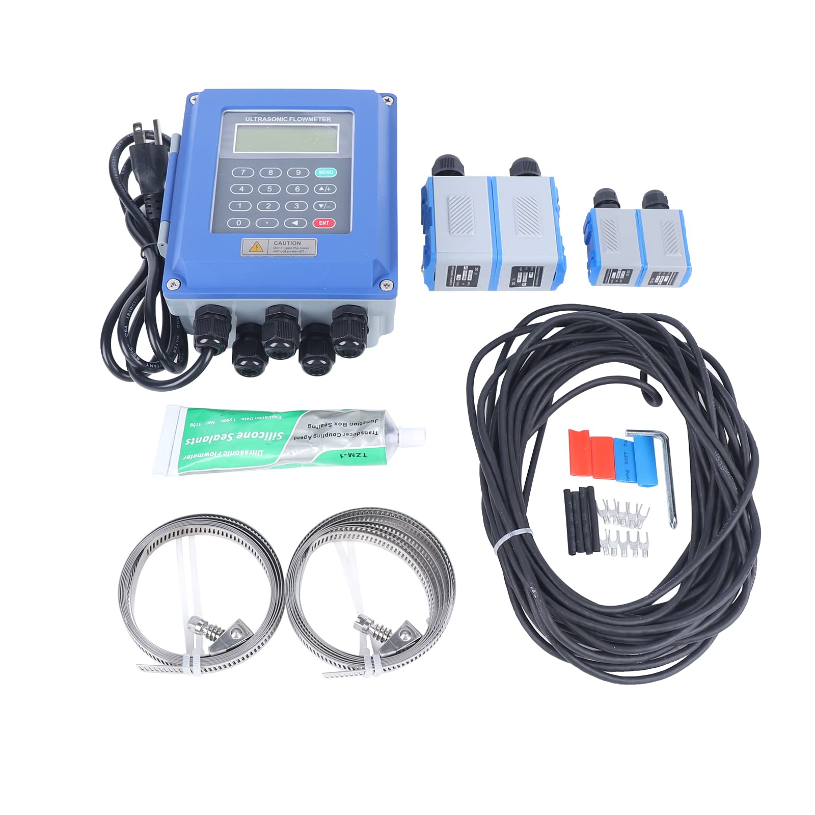 TUF-2000B Ultrasonic Flow Meter Liquid Water Flow Control Meter with LCD Display, DN20-700mm TS-2 & TM-1 Clamp-on Transducers