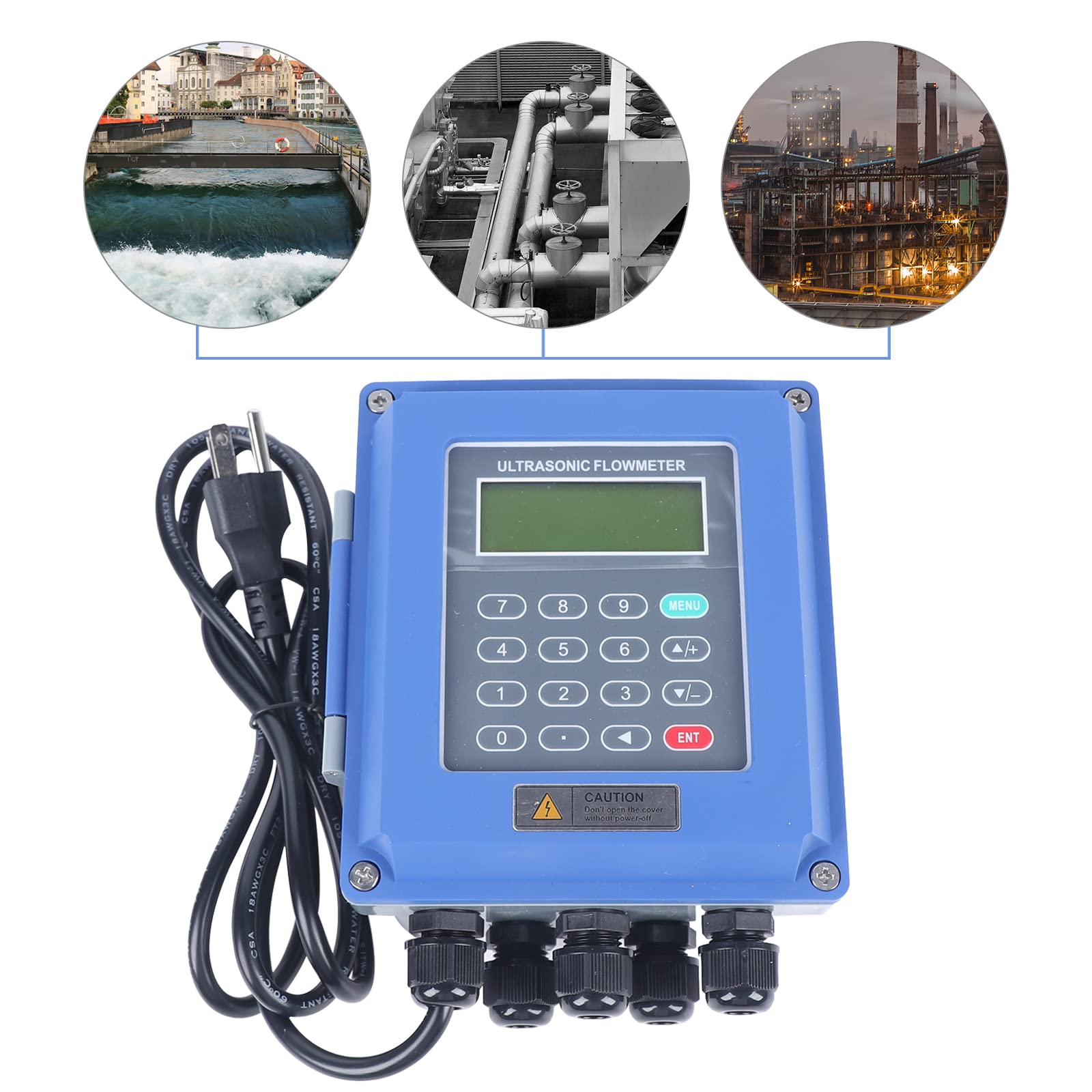 TUF-2000B Ultrasonic Flow Meter Liquid Water Flow Control Meter with LCD Display, DN20-700mm TS-2 & TM-1 Clamp-on Transducers