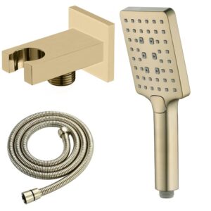 HAUSELIEBE Modern Shower Head Brushed Gold, Square Handheld Showerheads with Brass Shower Holder and 59Inch Shower Hose