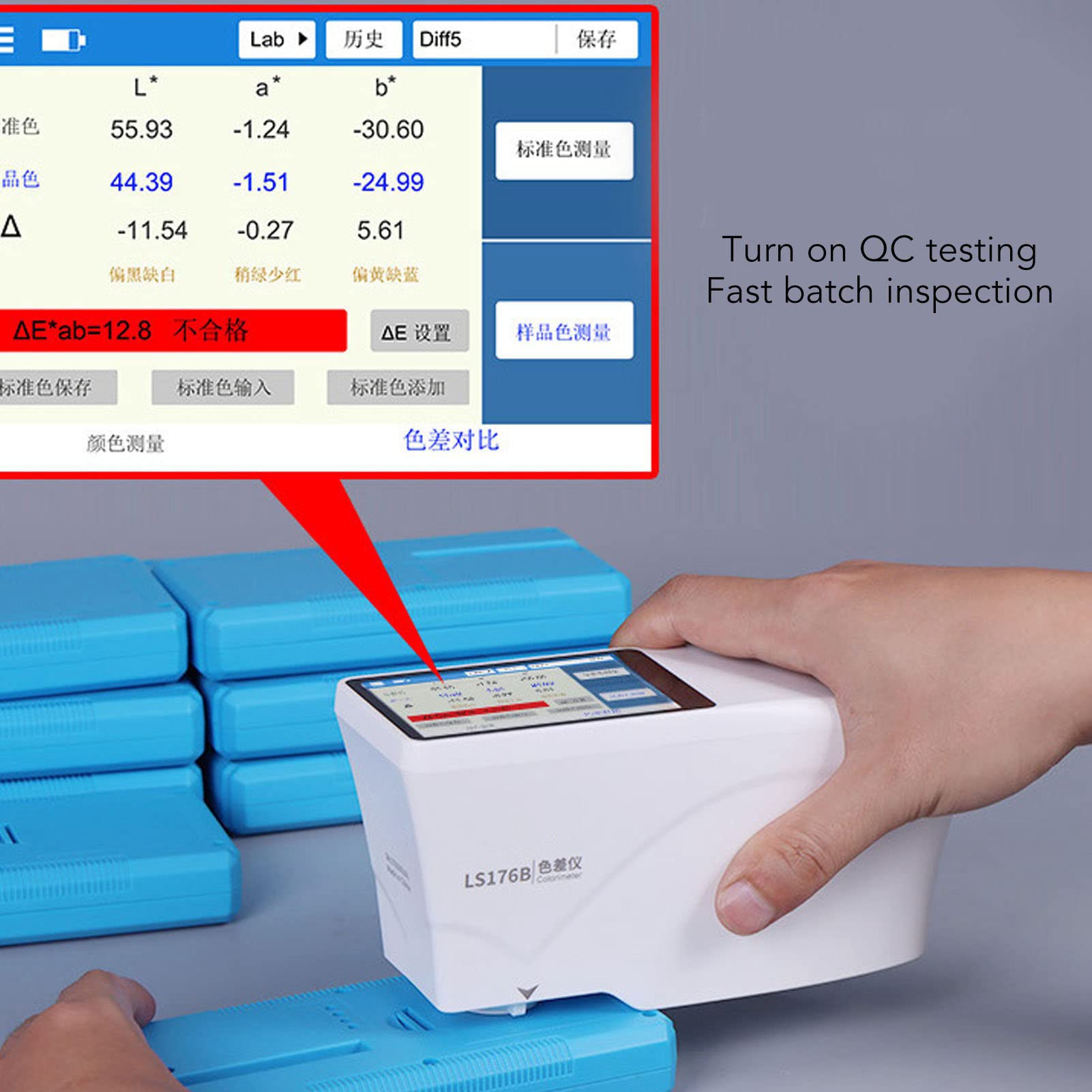 Color Difference Tester, Strong Analysis Professional Spectrophotometer with Software for Whiteness Yellowness