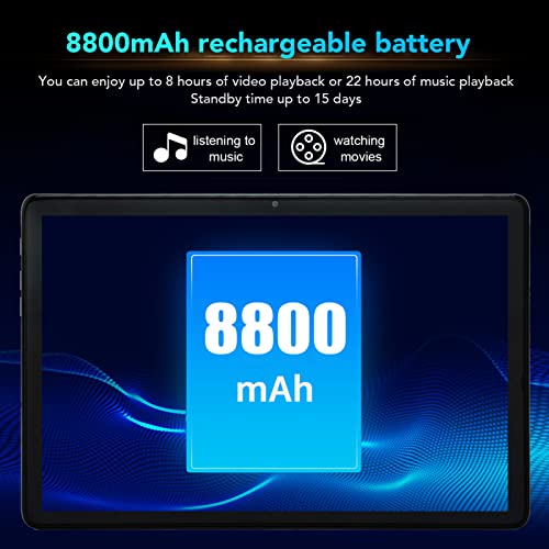 10.1 Inch Tablet, US Plug 100‑240V 512GB Expandable Octa Core 4G LTE Tablet for Office for Android 11 (Blue)