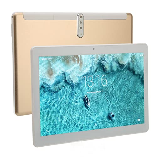 Qinlorgo 10.1 Inch HD Tablet, Dual Card Dual Standby Dual Cameras Gold Call Tablet 2560x1600 Resolution 100-240V for Android 12 for Study (US Plug)