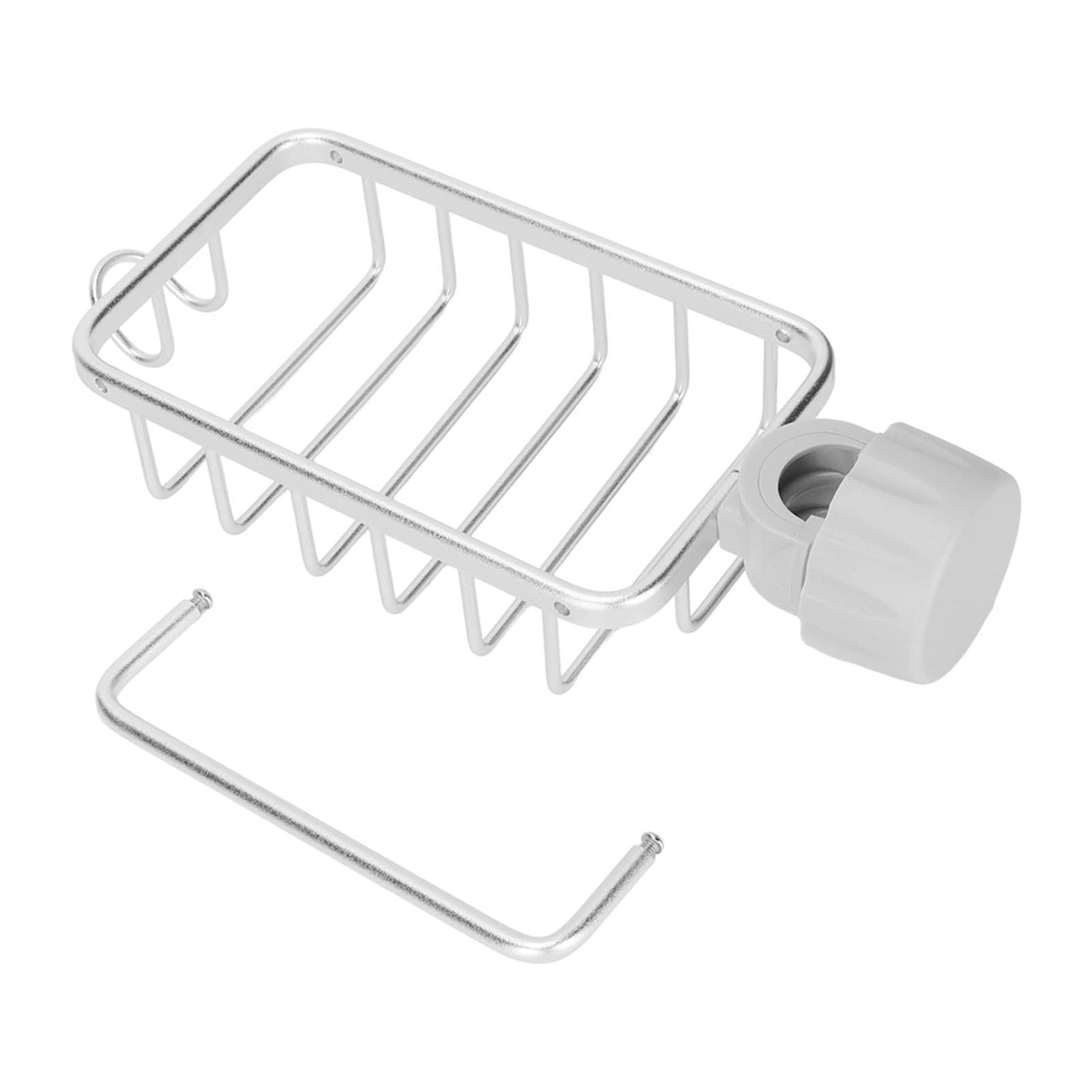 EVGATSAUTO Hanging Faucet Drain Rack, Multipurpose Sink Keep Organized Faucet Storage Rack Space Saving Aluminum with Towel Rack for Kitchen (Silver)