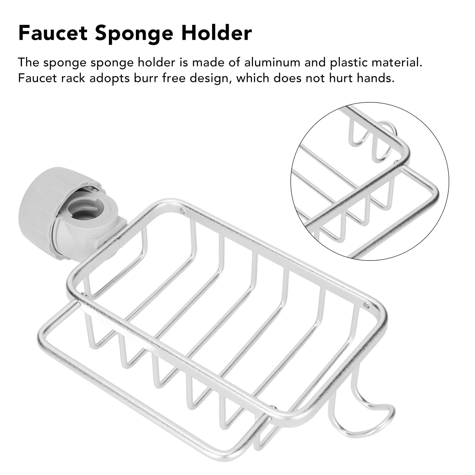 EVGATSAUTO Hanging Faucet Drain Rack, Multipurpose Sink Keep Organized Faucet Storage Rack Space Saving Aluminum with Towel Rack for Kitchen (Silver)