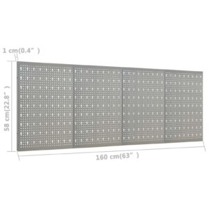 Tidyard 4 Piece Wall-Mounted Peg Boards, Steel Wall Panels with Holes, Metal Tool Pegboards Storage Organizer Gray for Garage, Workbench, Workshop 63 x 22.8 x 0.4 Inches (L x W x T)