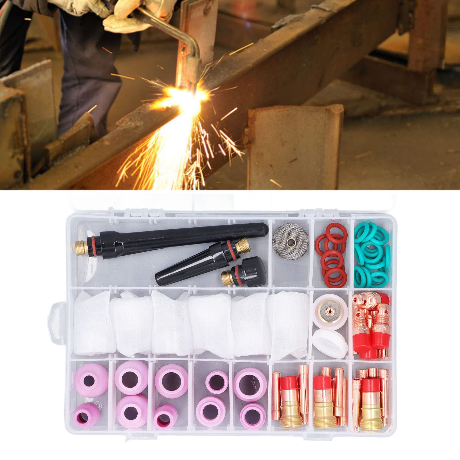 Welding Gun Consumables, Cutter Torch Nozzle Kit Glass Cups Good Compatibility Color O Rings for WP17 WP18 WP26 Welder