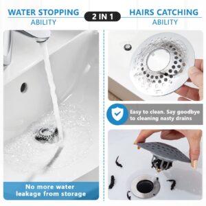 BUTOFINUS Bathtub Stopper with Drain Hair Catcher Set, Drain Clog Remover, 2 in 1 Double Anti-Clogging Design Tub Stopper, Pop Up Bathtub Plug for 1.6"-2.0" Drain Hole