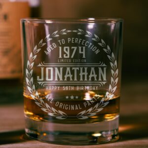 50th Birthday Gifts for Men - Personalized Whiskey Glass - Old Fashioned Funny Novelty 50 Year Old Man Gift Ideas - 50th Decorations for Dad, Husband, Friend - 50th Birthday Present for Him 1974 Gift