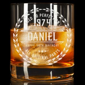 50th Birthday Gifts for Men - Personalized Whiskey Glass - Old Fashioned Funny Novelty 50 Year Old Man Gift Ideas - 50th Decorations for Dad, Husband, Friend - 50th Birthday Present for Him 1974 Gift