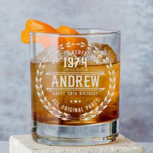 50th Birthday Gifts for Men - Personalized Whiskey Glass - Old Fashioned Funny Novelty 50 Year Old Man Gift Ideas - 50th Decorations for Dad, Husband, Friend - 50th Birthday Present for Him 1974 Gift