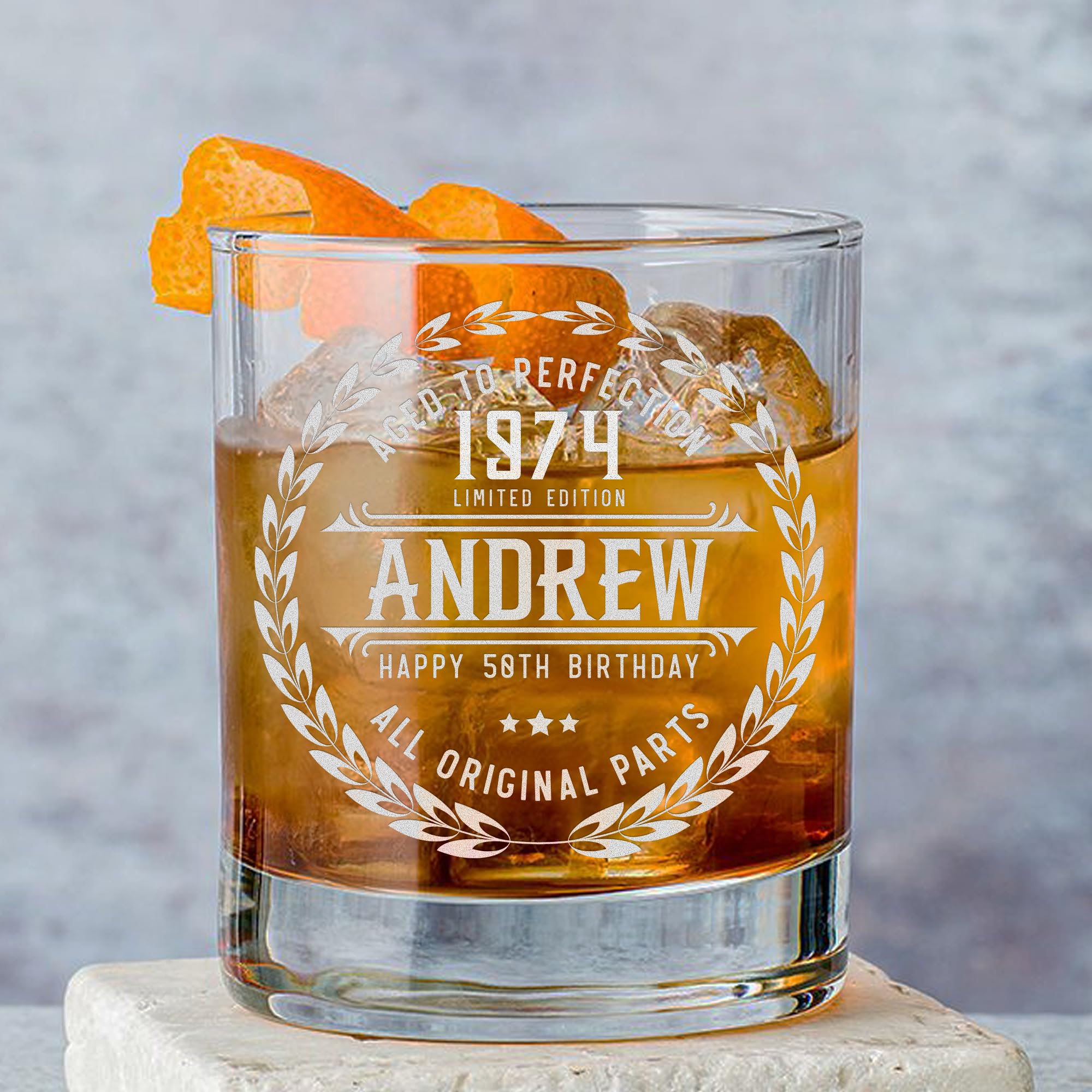 50th Birthday Gifts for Men - Personalized Whiskey Glass - Old Fashioned Funny Novelty 50 Year Old Man Gift Ideas - 50th Decorations for Dad, Husband, Friend - 50th Birthday Present for Him 1974 Gift