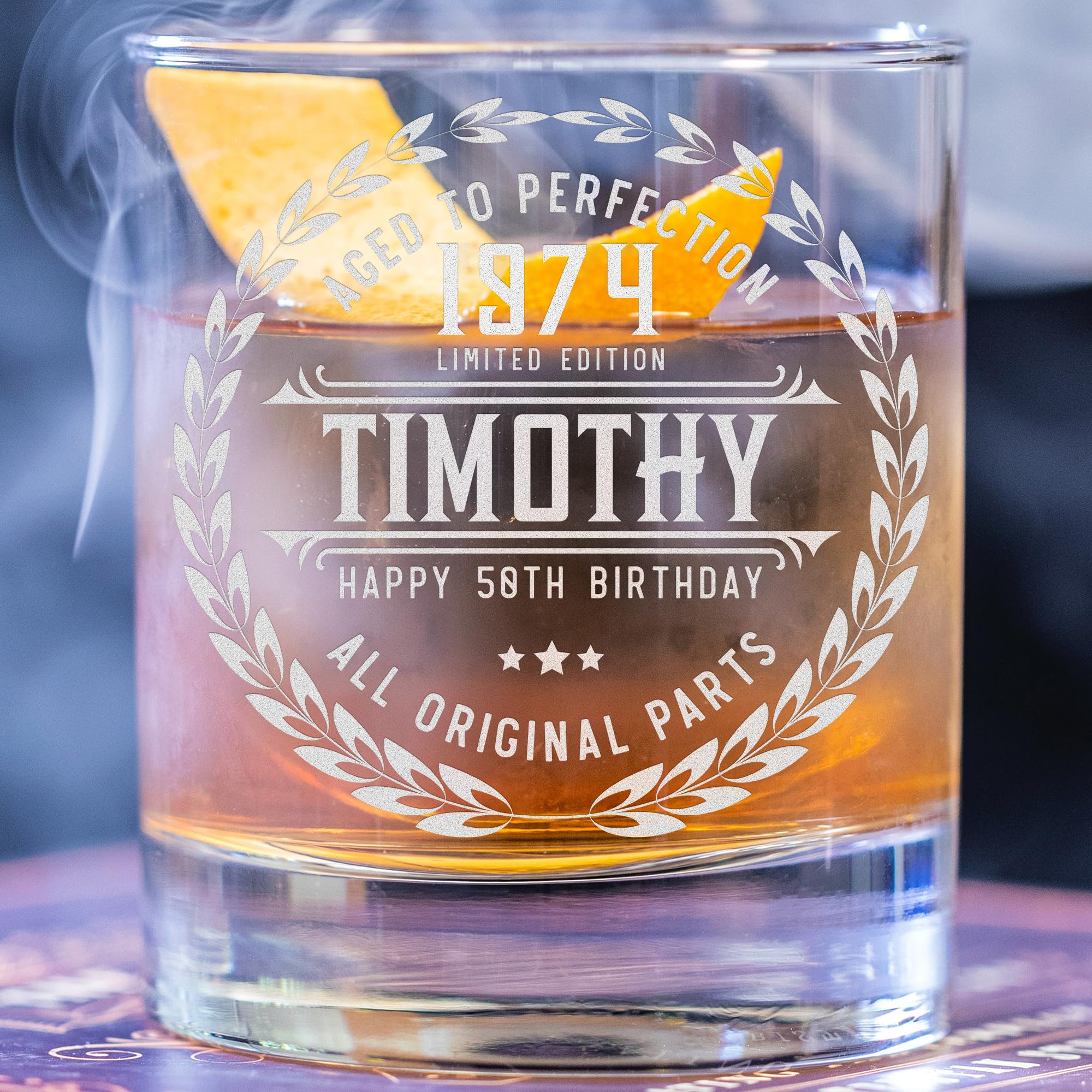 50th Birthday Gifts for Men - Personalized Whiskey Glass - Old Fashioned Funny Novelty 50 Year Old Man Gift Ideas - 50th Decorations for Dad, Husband, Friend - 50th Birthday Present for Him 1974 Gift