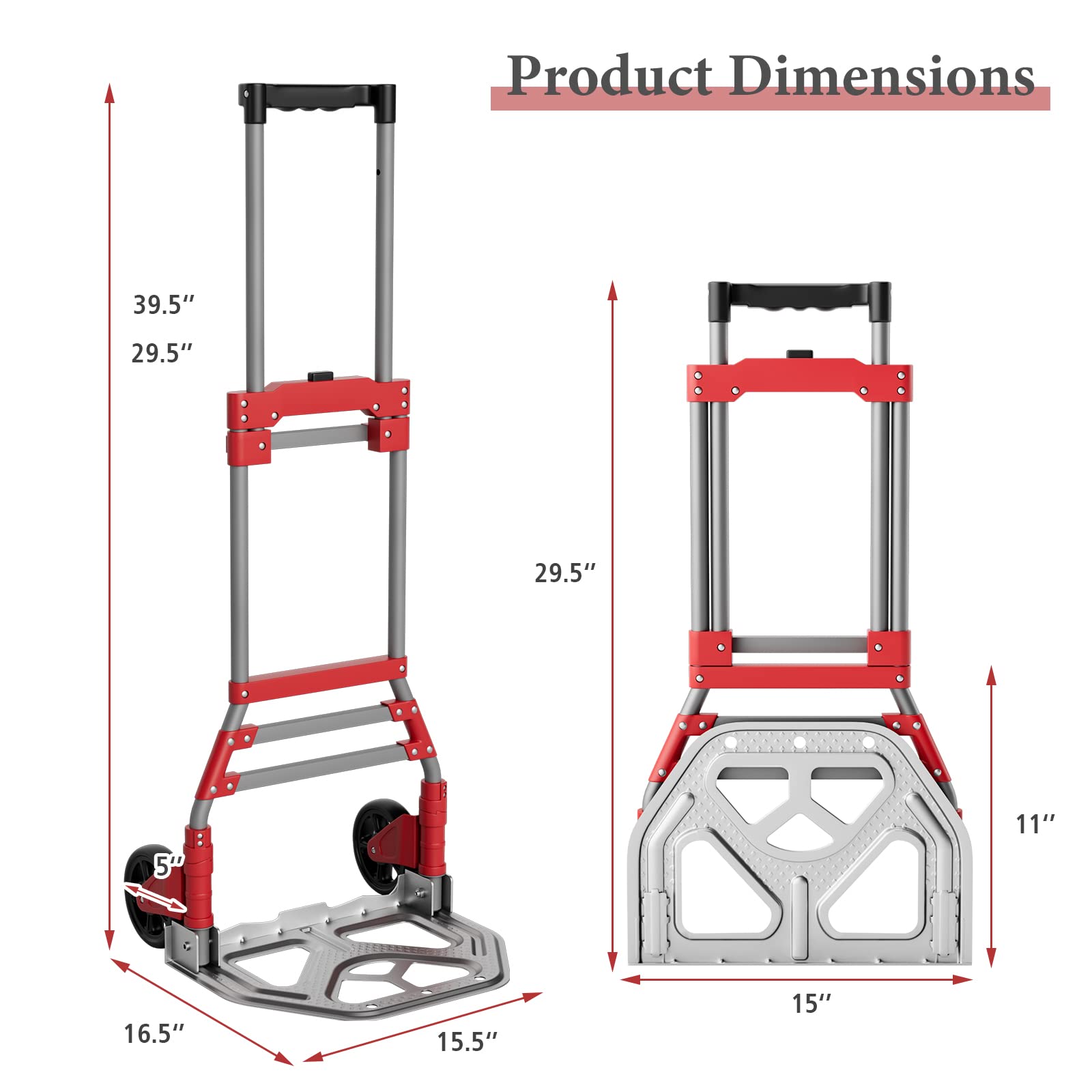 Nightcore Folding Hand Truck Dolly Cart, Portable Hand Cart with Telescoping Handle and TPR Wheels, Heavy Duty Hand Dolly with Bungee Cord for House Moving and Office Use